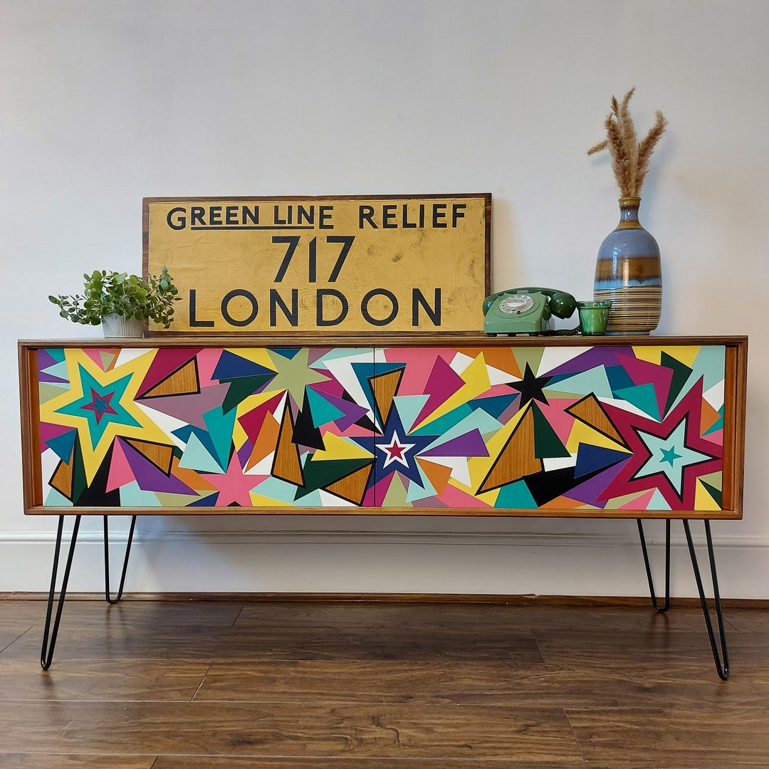 MADE TO ORDER, Bespoke Hand Painted Star Design Mid Century Sideboard ...