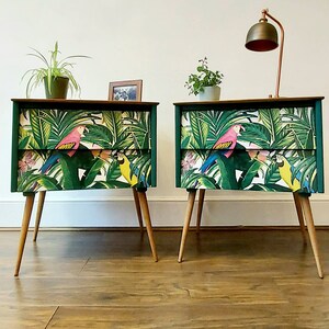 MADE TO ORDER Mid Century Renovated Upcycled Bedside Tables in Tropical ...