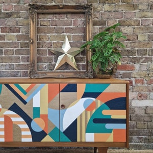 Vintage Hand Crafted Mid-century Sideboard Credenza, Geometric Design ...