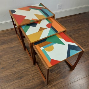 MADE TO ORDER Bespoke Hand Painted Geometric Design Nest of Tables. - Etsy