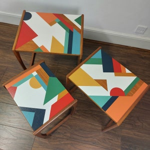 MADE TO ORDER Bespoke Hand Painted Geometric Design Nest of Tables. - Etsy