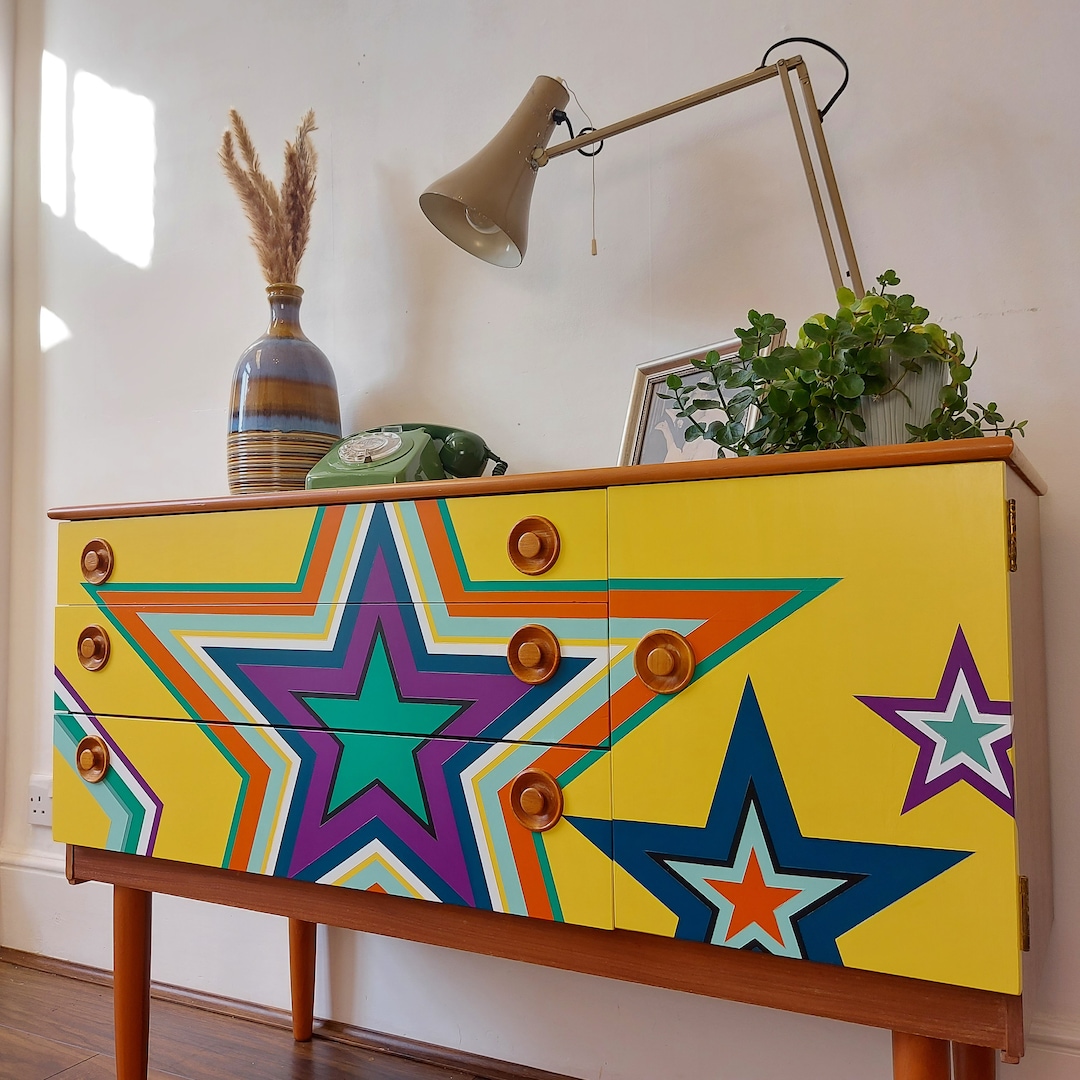 MADE TO ORDER Bespoke Hand Painted Star Design Mid Century Sideboard ...