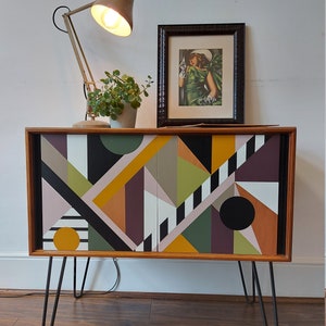 MADE TO ORDER, Bespoke Hand Painted Geometric Design Mid Century Record ...
