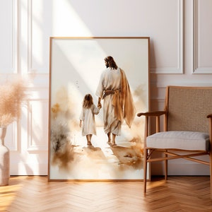 Jesus Walking With a Girl Walk With Jesus Jesus Wall Art Bible Art Christian Nursery Wall Decor ...