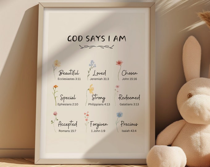 God Says I Am Nursery Wall Print Biblical Affirmations for Kids ...