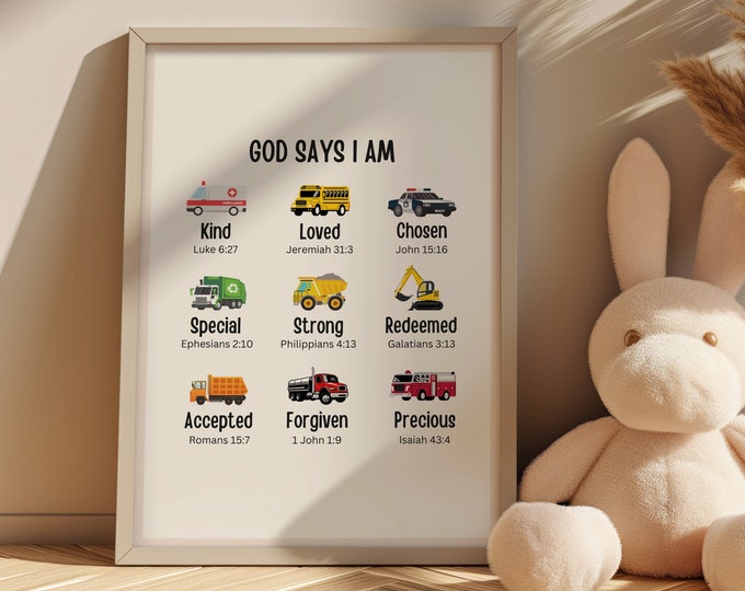 God Says I Am Nursery Wall Print Biblical Affirmations for Kids ...