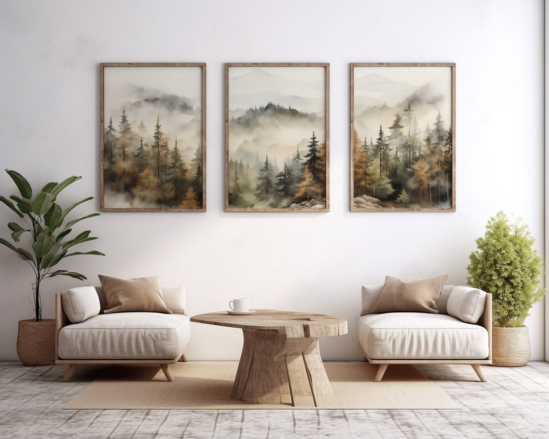 Forest Landscape Print Set of 3, Fall Forest Watercolor Wall Art ...