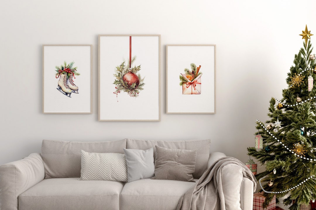 Christmas Prints, Minimalist Set of 3 Prints, Christmas Wall Decor ...