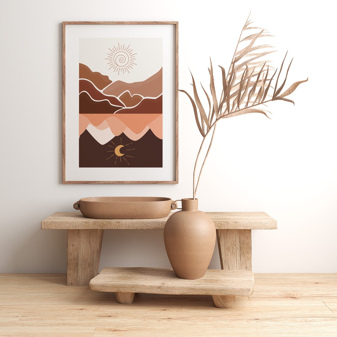 Boho Printable Art, Boho Wall Print, Mid Century Art Print, Neutral ...