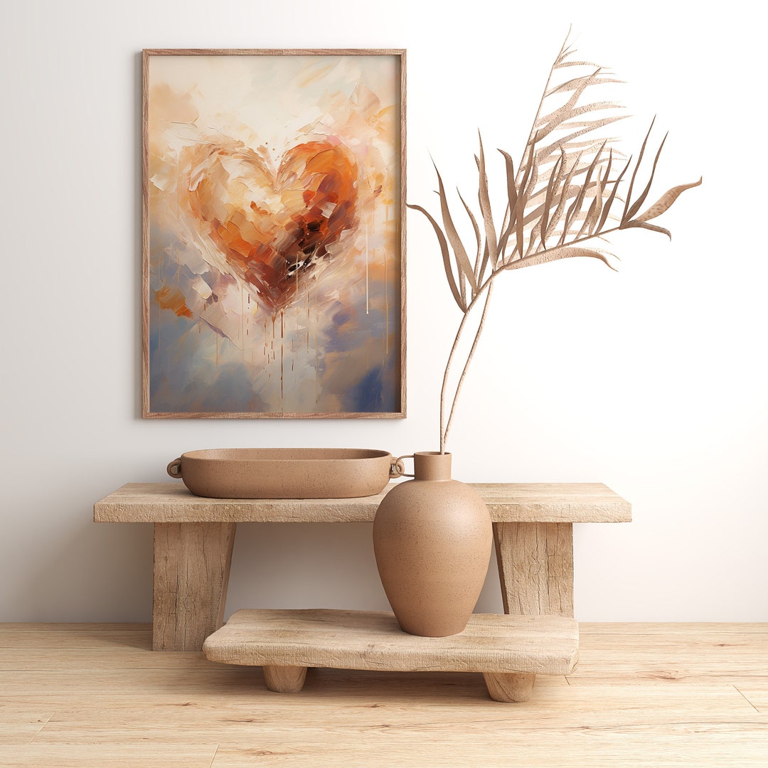 Abstract Heart Wall Print, Heart Painting Wall Decor, Valentines ...