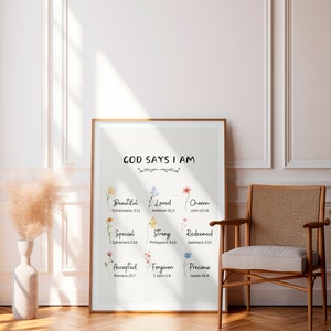 God Says I Am Nursery Wall Print Biblical Affirmations for Kids ...