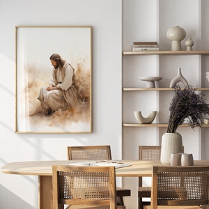 Jesus Praying Wall Print Jesus Wall Art Trendy Living Room Decor Framed ...