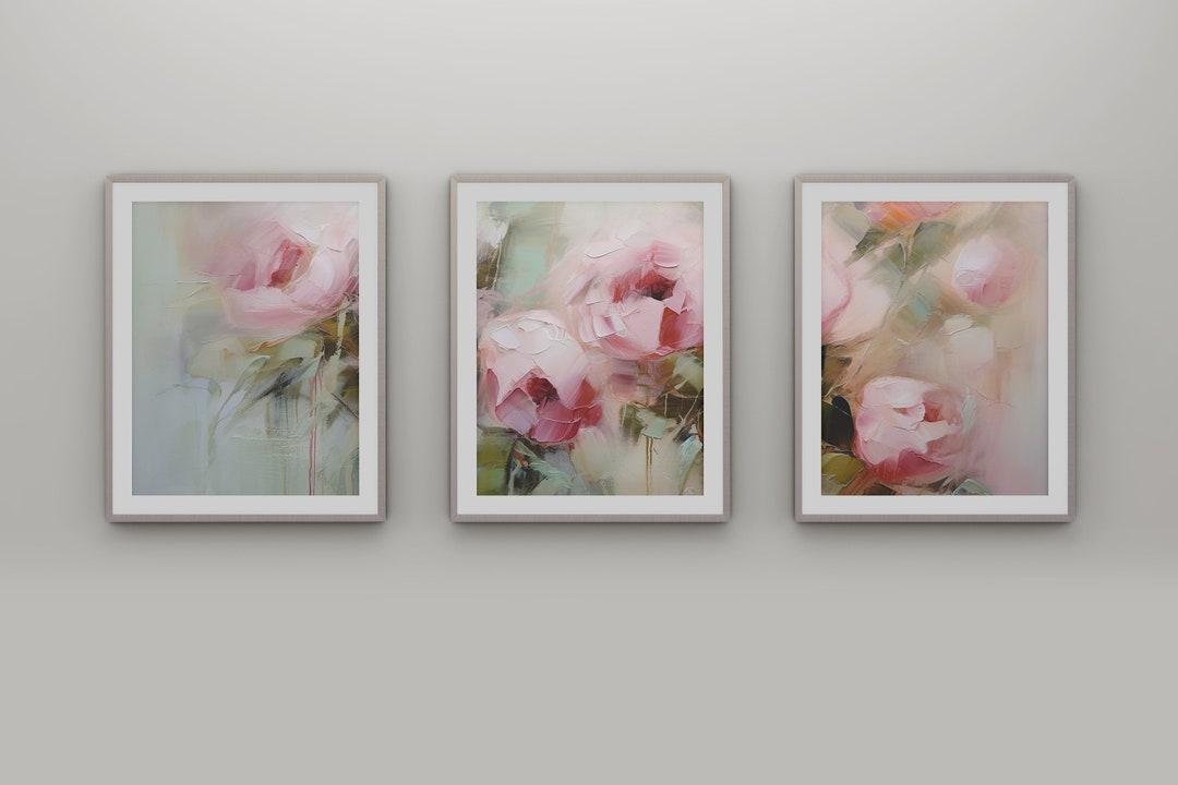 Peonies Printable Art,abstract Peony Prints Set of 3,peonies Wall Art ...