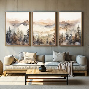 Forest Landscape Print Set of 3, Fall Forest Watercolor Wall Art ...