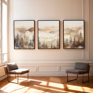 Forest Landscape Print Set of 3, Fall Forest Watercolor Wall Art ...