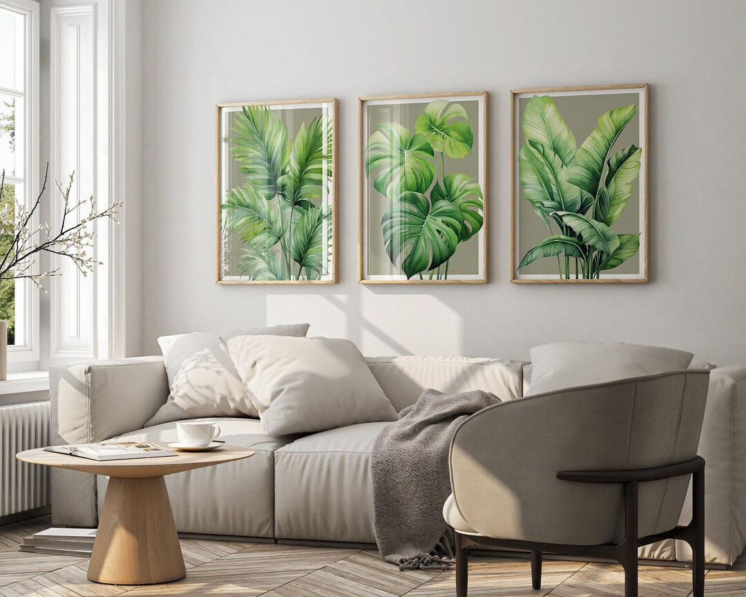 Tropical Watercolor Leaves Set of 3 Prints Exotic Greenery Banana ...