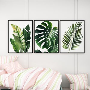 Tropical Leaf Prints, Monstera Leaf Print, 3 Piece Wall Decor ...