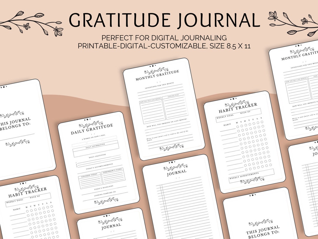 Digital Gratitude Journal,printable-customizable,mindfulness,templates ...