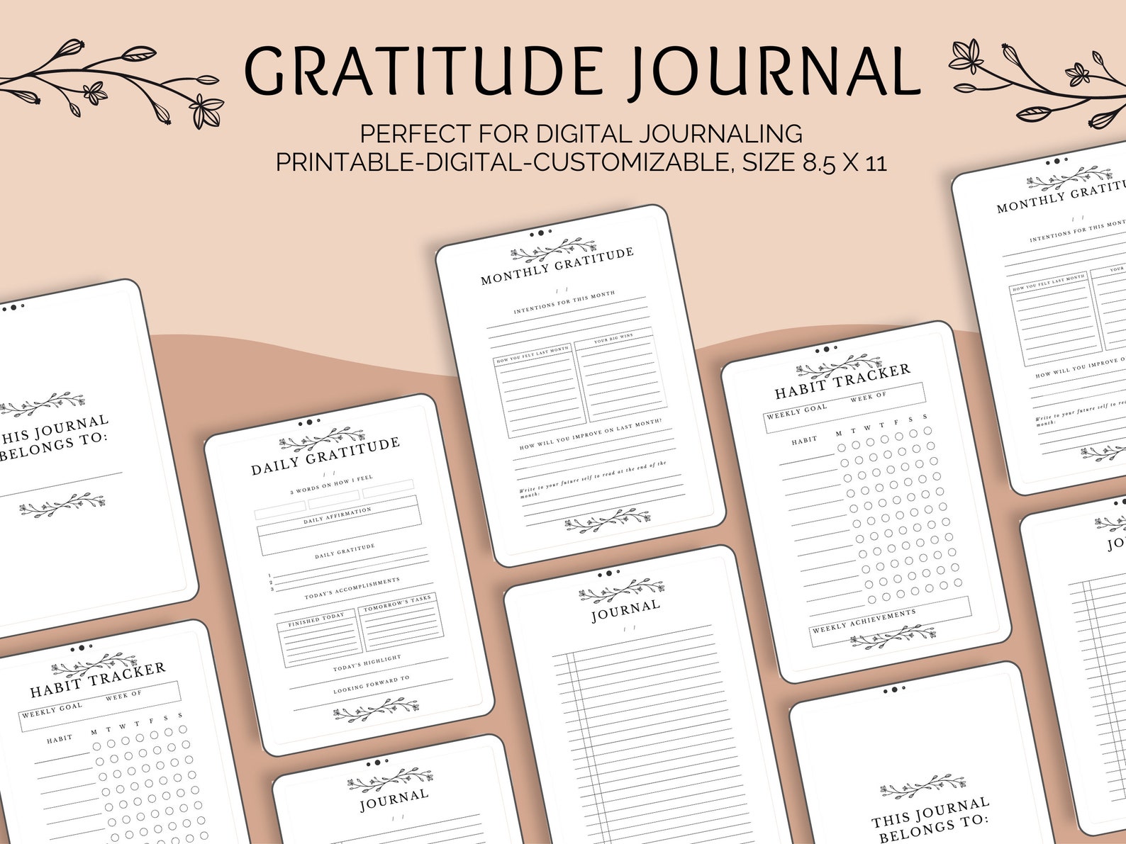 Digital Gratitude Journal,printable-customizable,mindfulness,templates ...