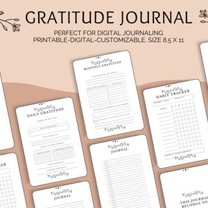 Digital Gratitude Journal,printable-customizable,mindfulness,templates ...