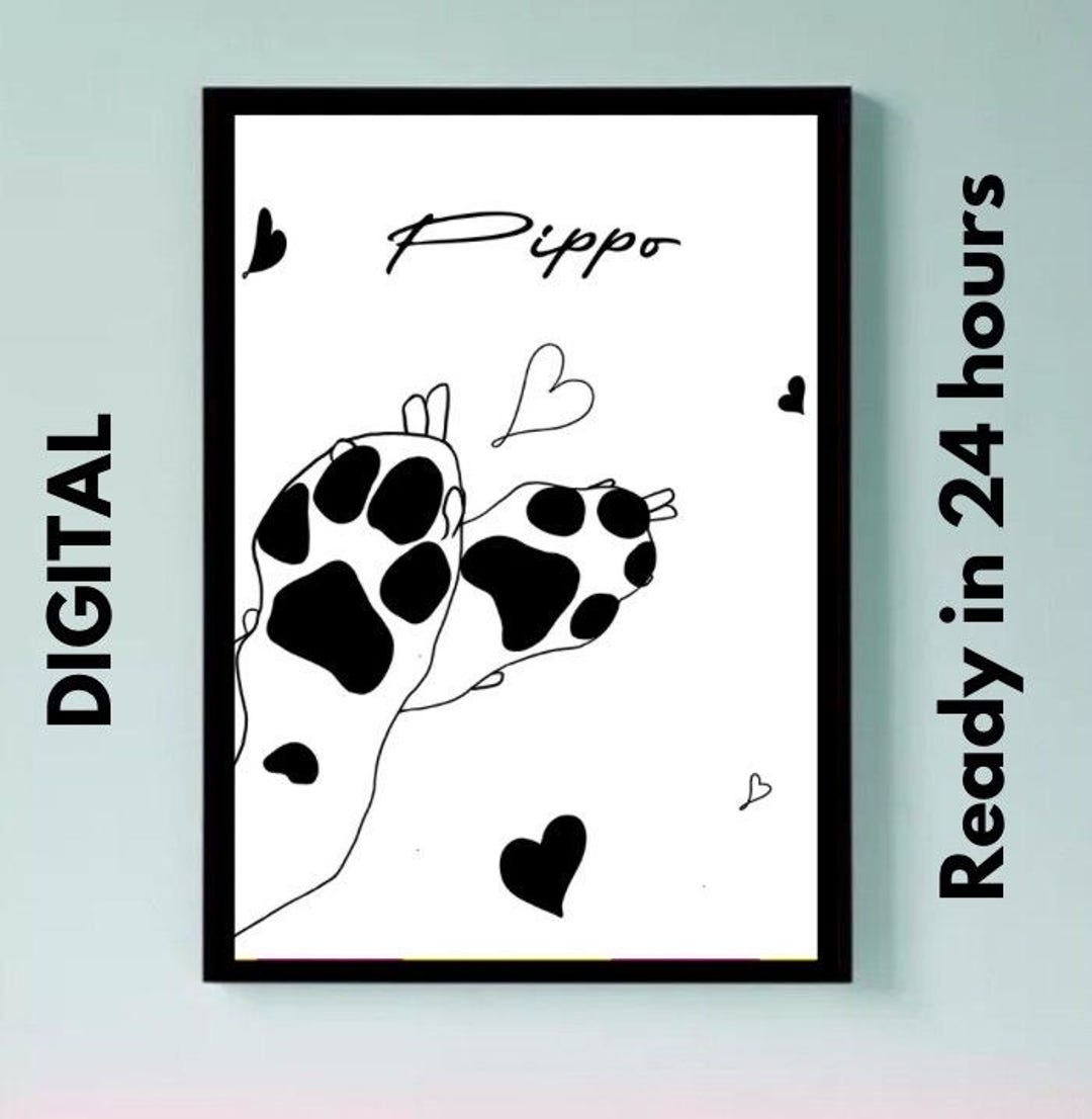Custom Pet Paw Print Portrait Personalized, Pet Memorial, Paw ...