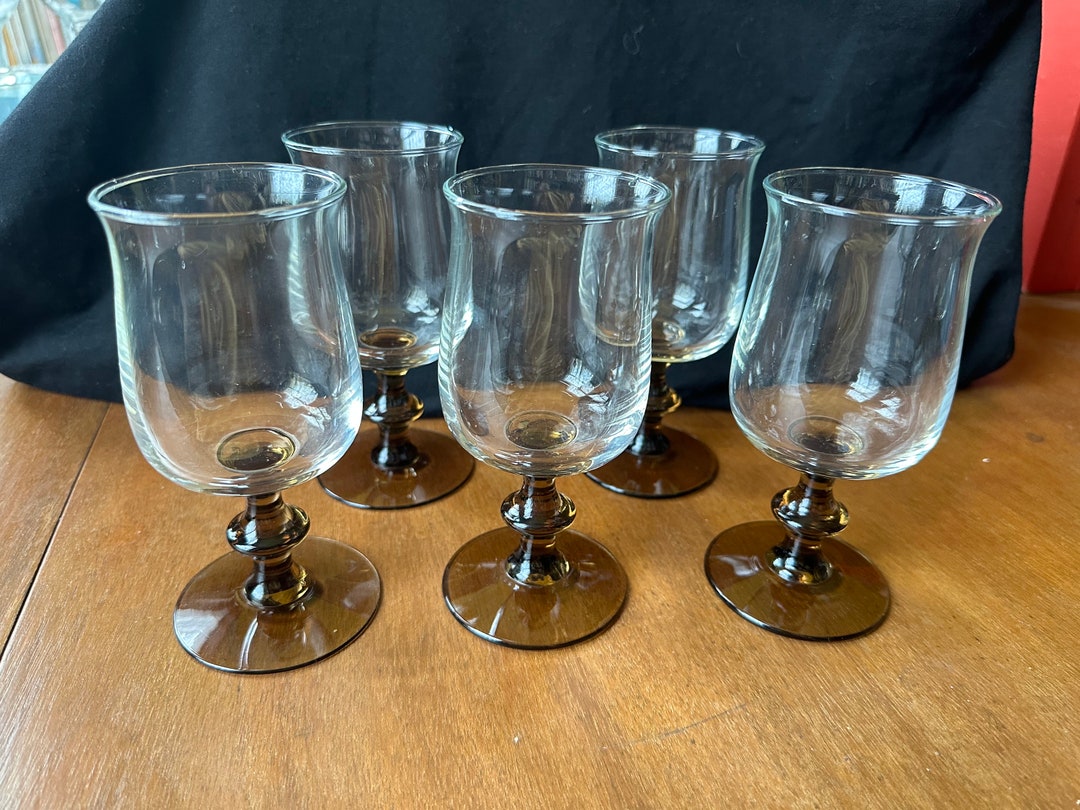 Libbey Tawny Smoke Amber Stem Glass Wine Water Goblet 60s Vintage MCM ...