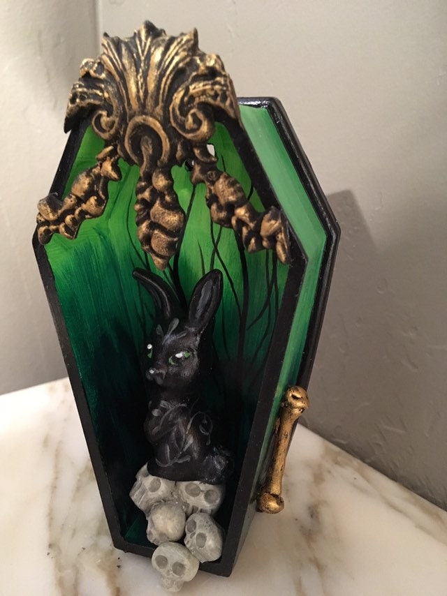 Funeral Rabbit on skulls sculpture figurine in coffin inspired | Etsy