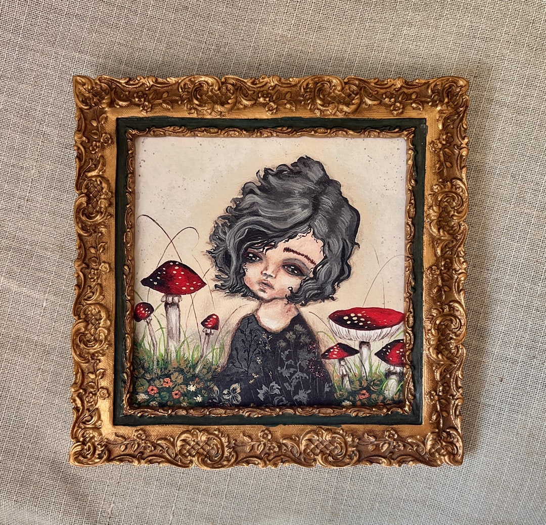 Small Framed Fine Art PRINT of Cute Mushroom Girl Original Painting ...