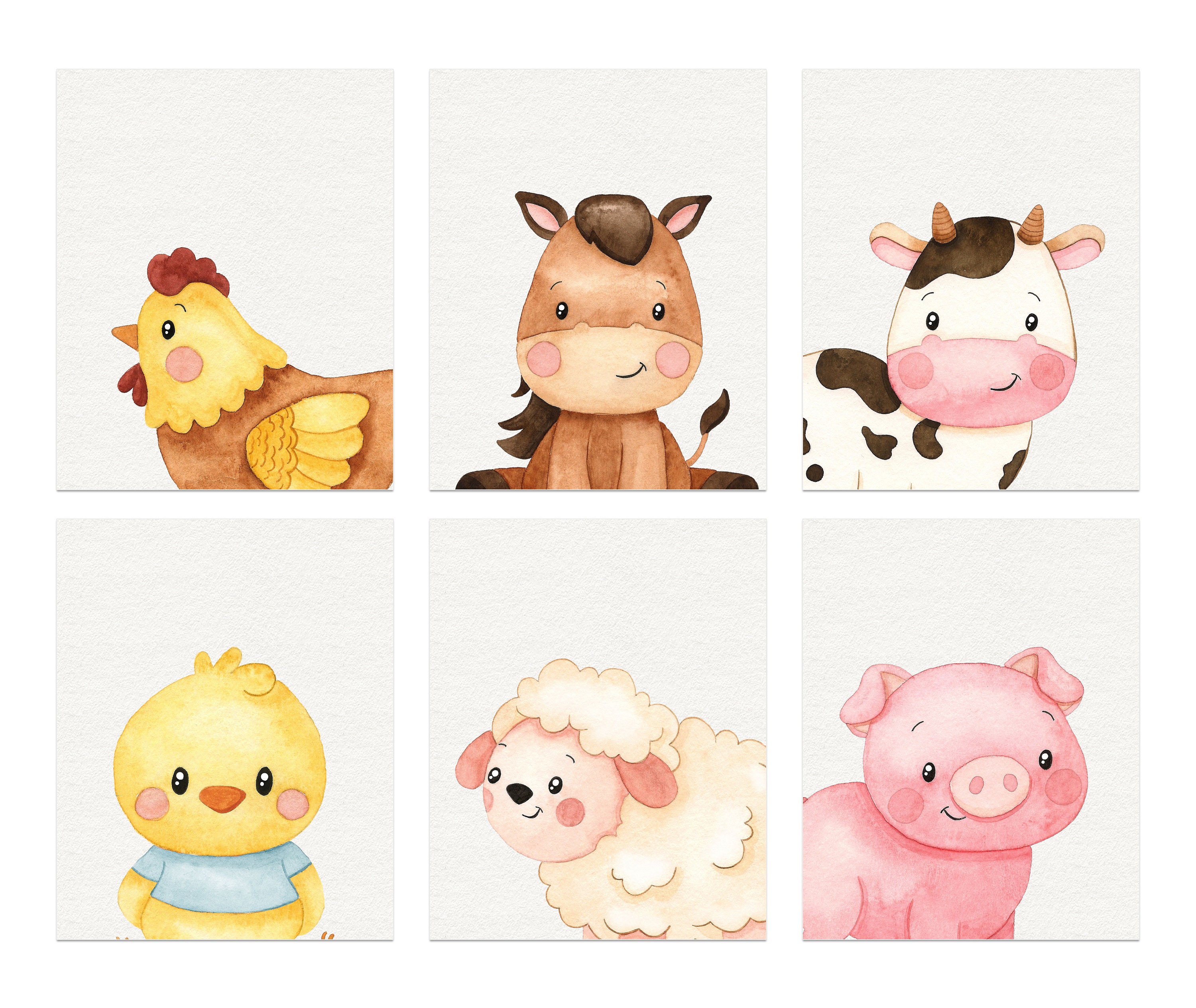 Farm Animal Theme Art Prints for Nursery Baby Room Set of Six in 8x10 ...