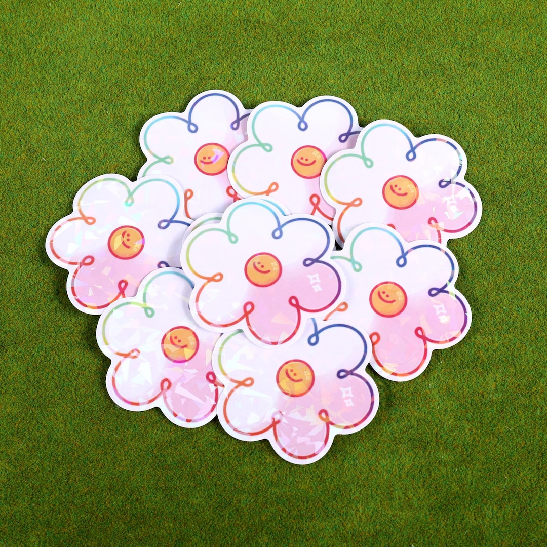 Glossy 2.5" Sticker, Rainbow Flower Sticker, Daisy Flower, Holographic ...