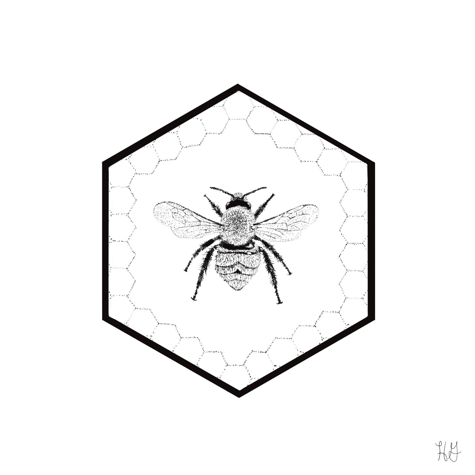 Hexagon 8x8 Bee Art Print - Etsy