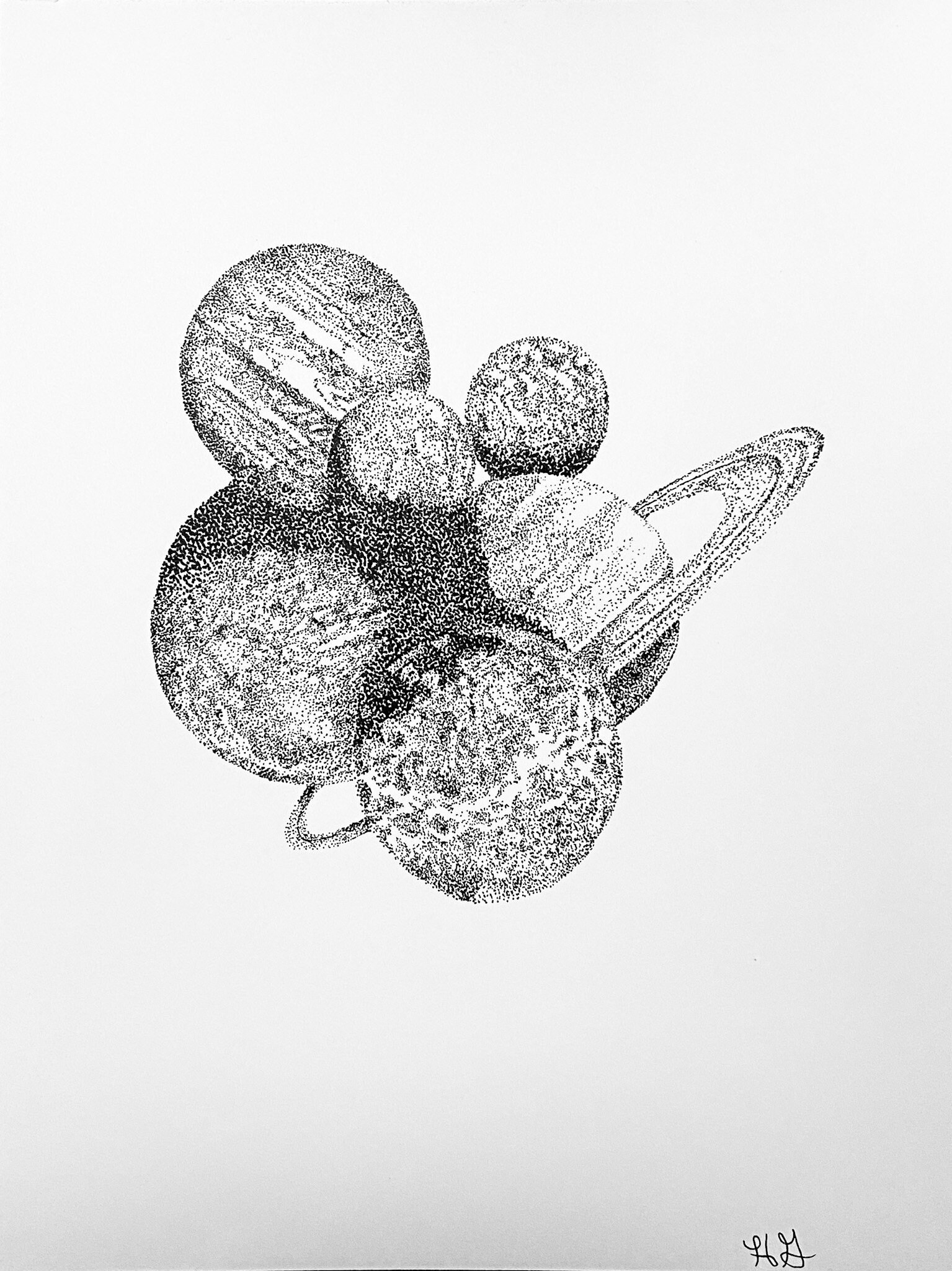 When Planets Collide Pointillism Drawing — Art Bee Studios