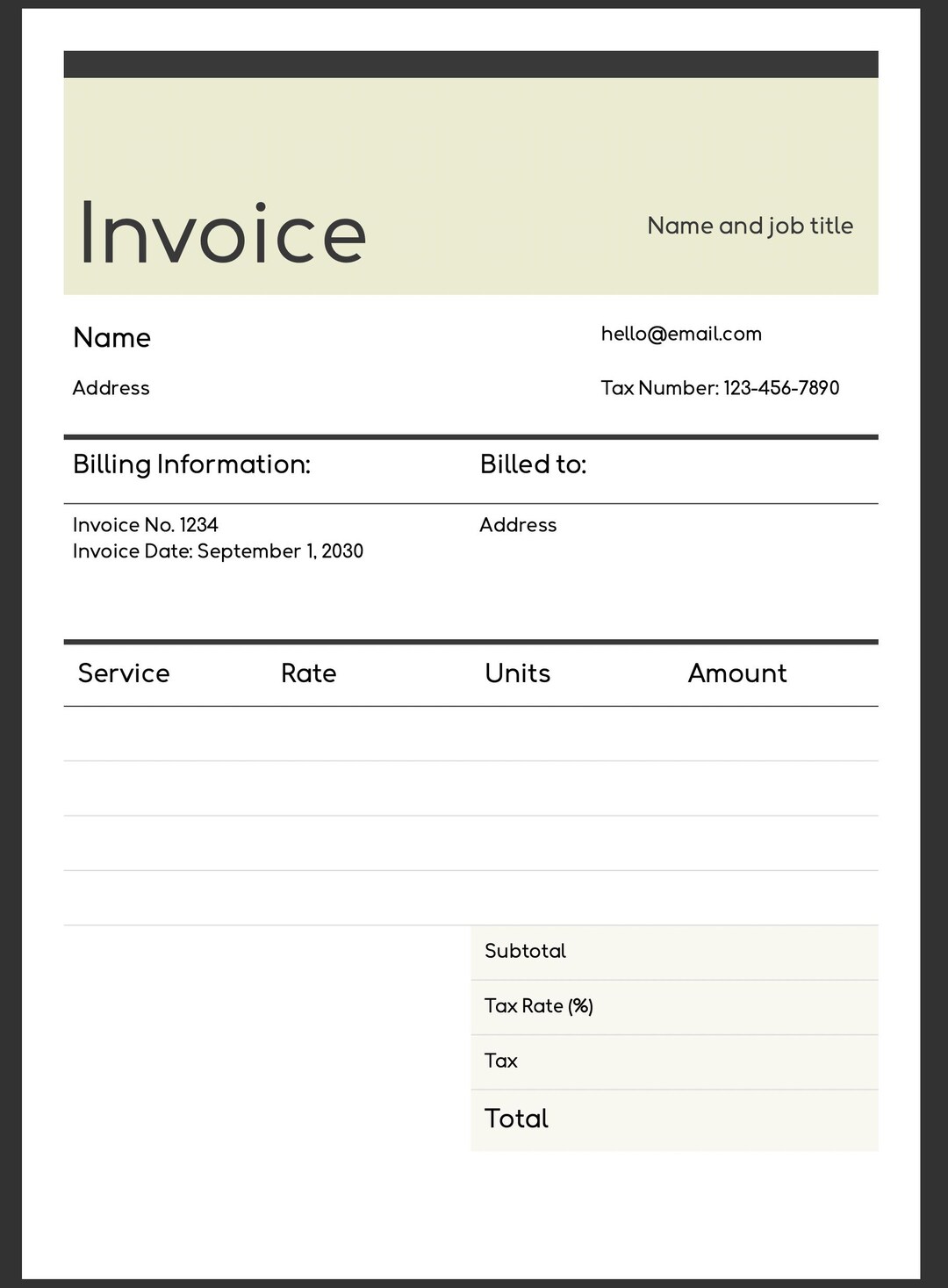 Editable Invoice Template | Downloadable Invoice Design | Professional ...
