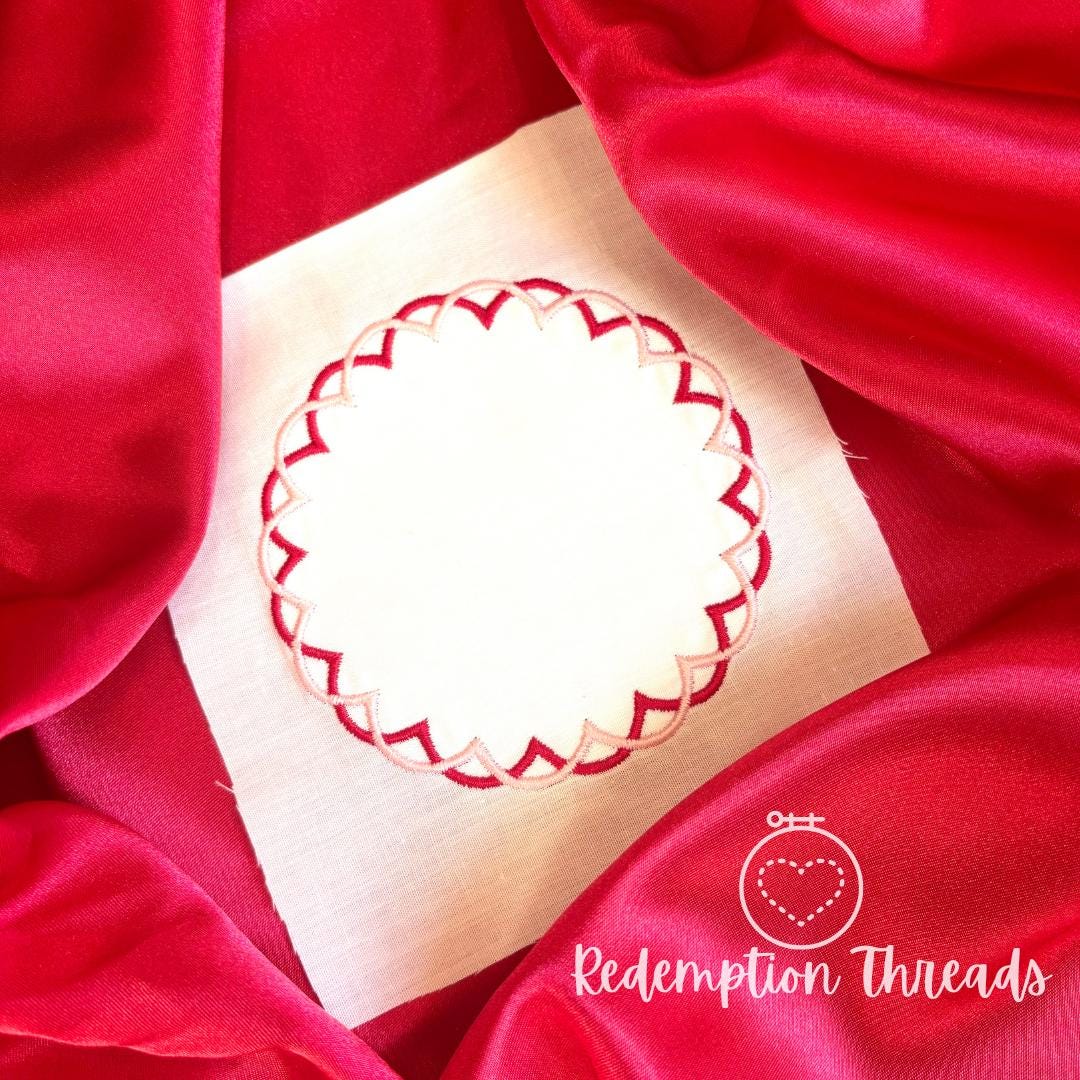Scalloped Circle Frame Embroidery Design, Valentines Day Design ...