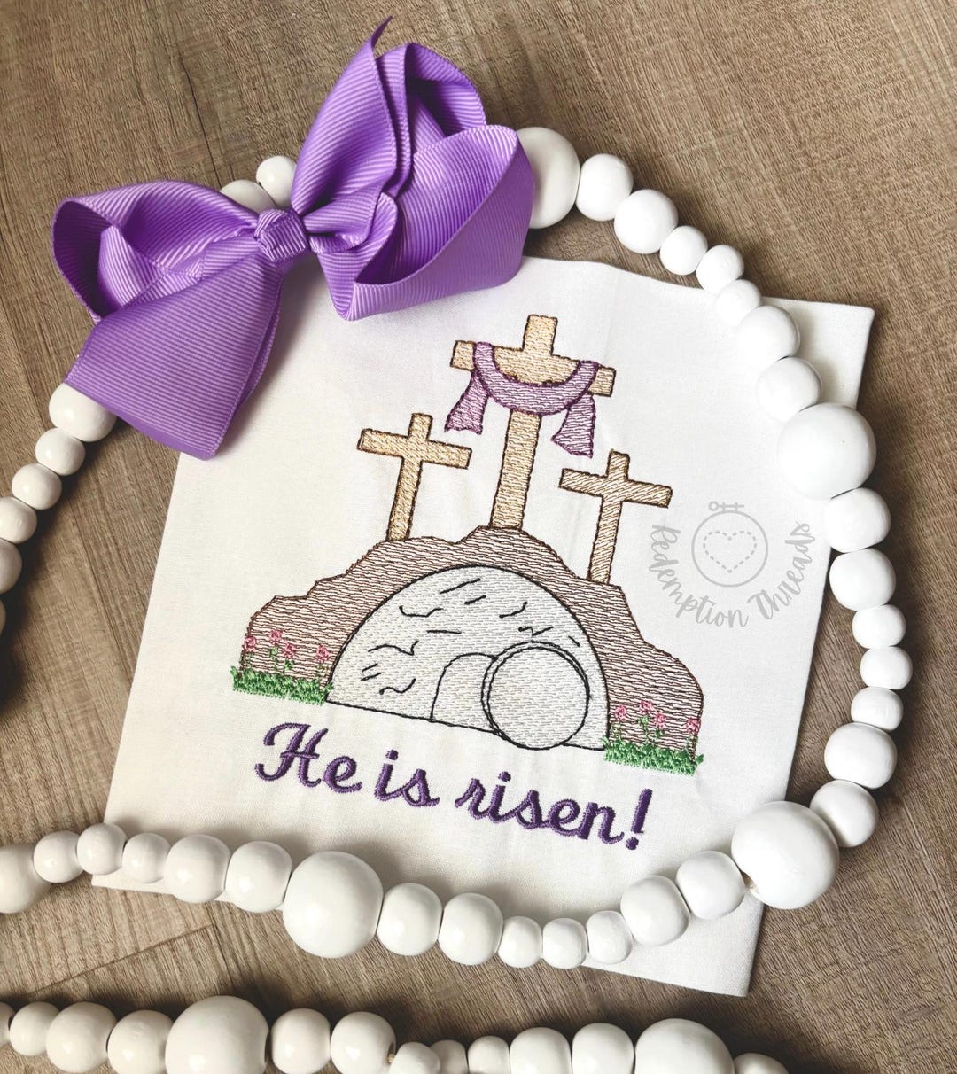 Easter Embroidery Design, He is Risen Design, Three Crosses Empty Tomb ...
