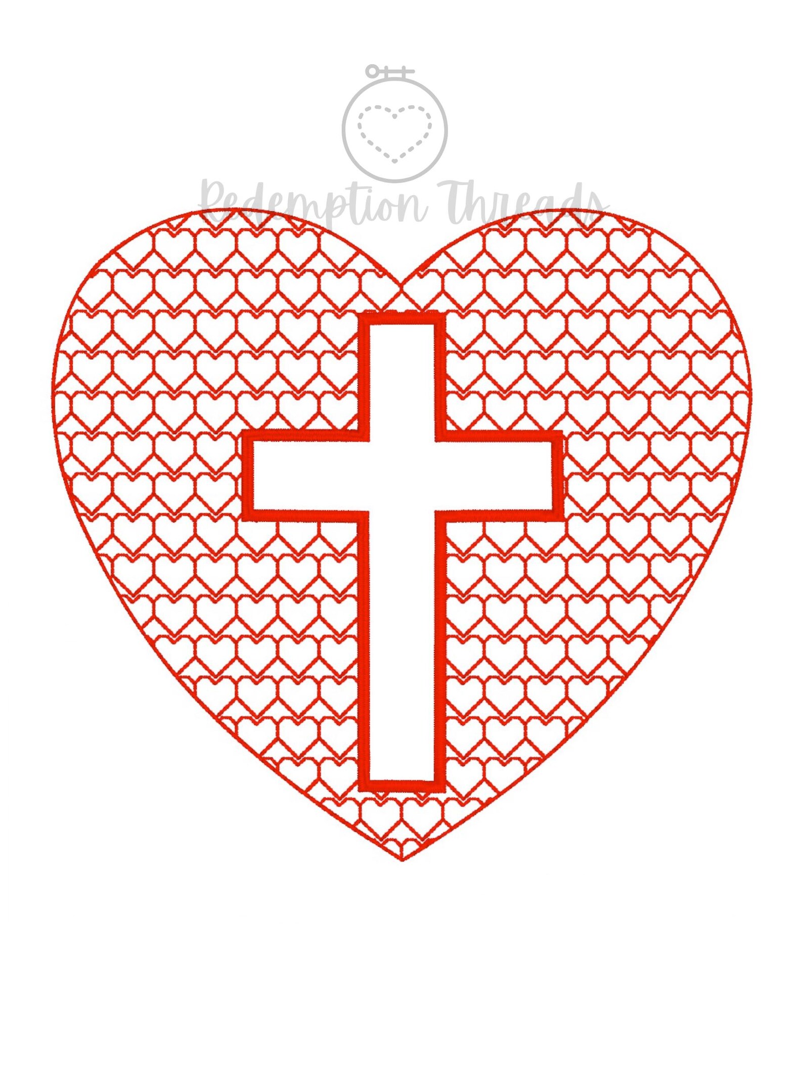 Cross in a Heart Motif Embroidery Design, Valentines Day Design ...