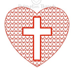 Cross in a Heart Motif Embroidery Design, Valentines Day Design ...