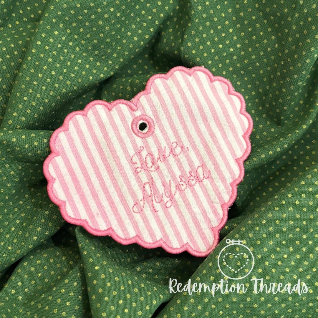 ITH Heart Scalloped Bag Tag Embroidery Design, Valentines Day Design ...