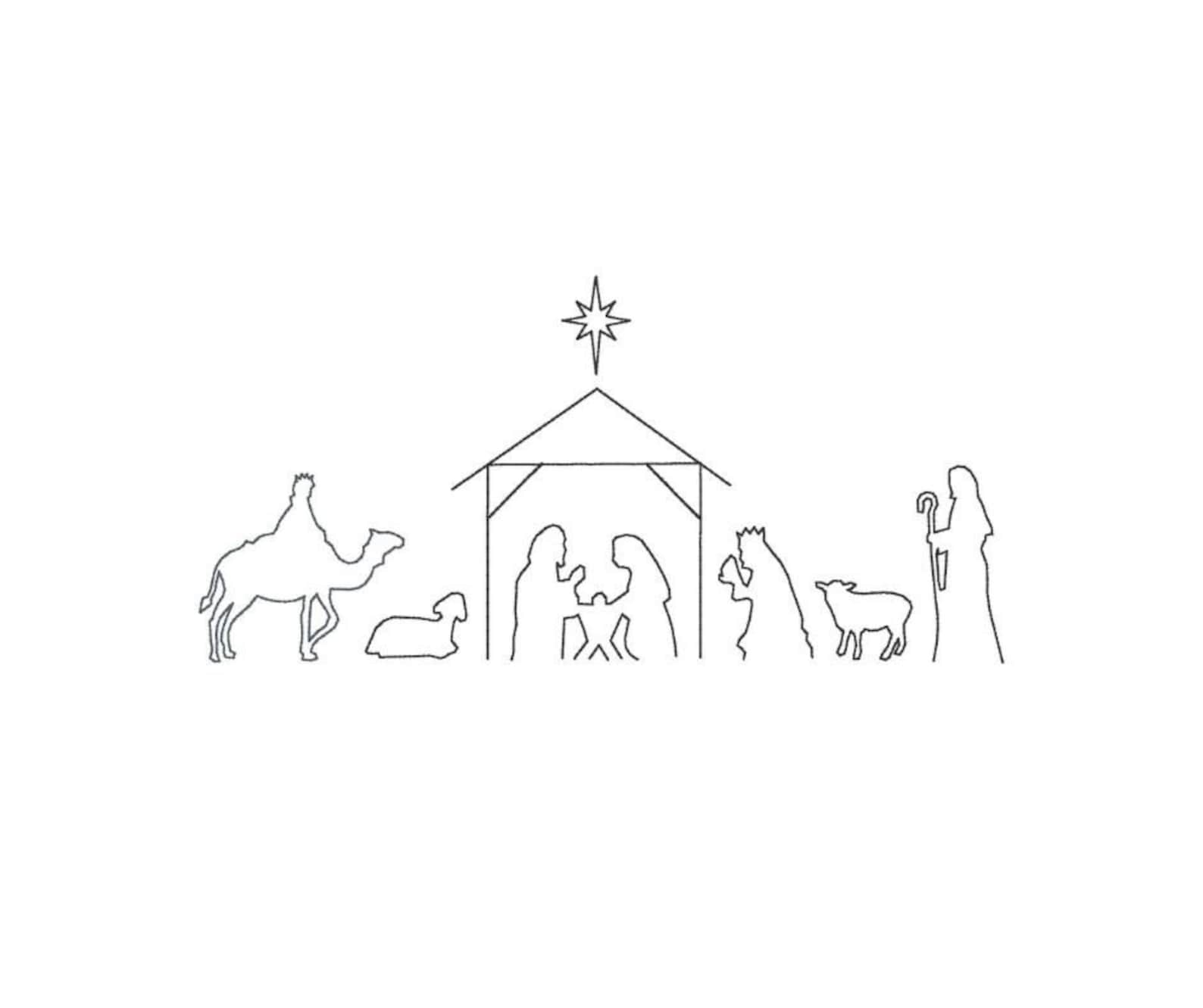 Nativity Scene Outline Embroidery Design Machine Embroidery - Etsy