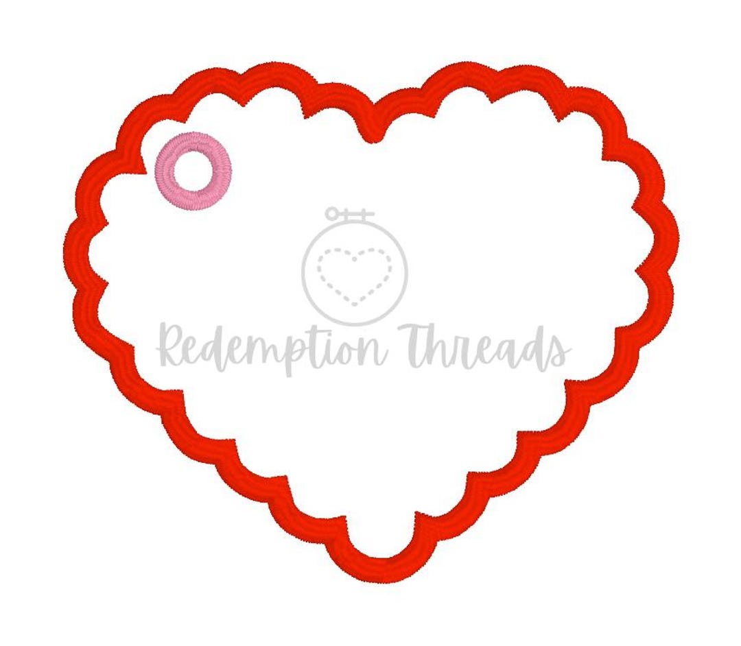 ITH Heart Scalloped Bag Tag Embroidery Design, Valentines Day Design ...