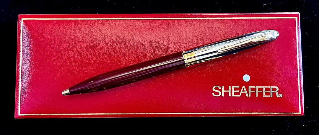 Sheaffer Crest modern Ballpoint Pen Unusual Variant Chrome Gold Plate Burgundy Resin New Old Stock Etsy