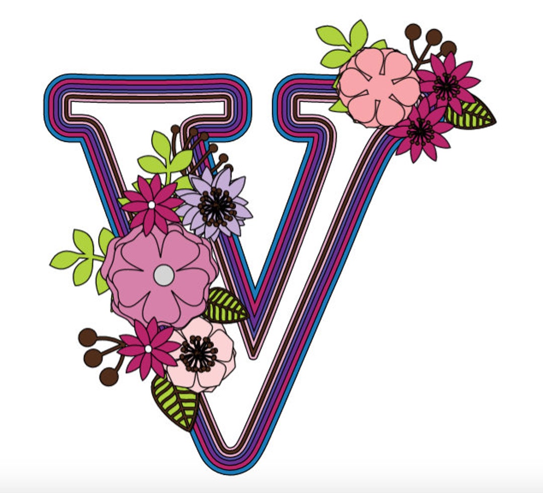 Layered Letter V With Flowers, SVG File, Alphabet SVG for Cricut ...