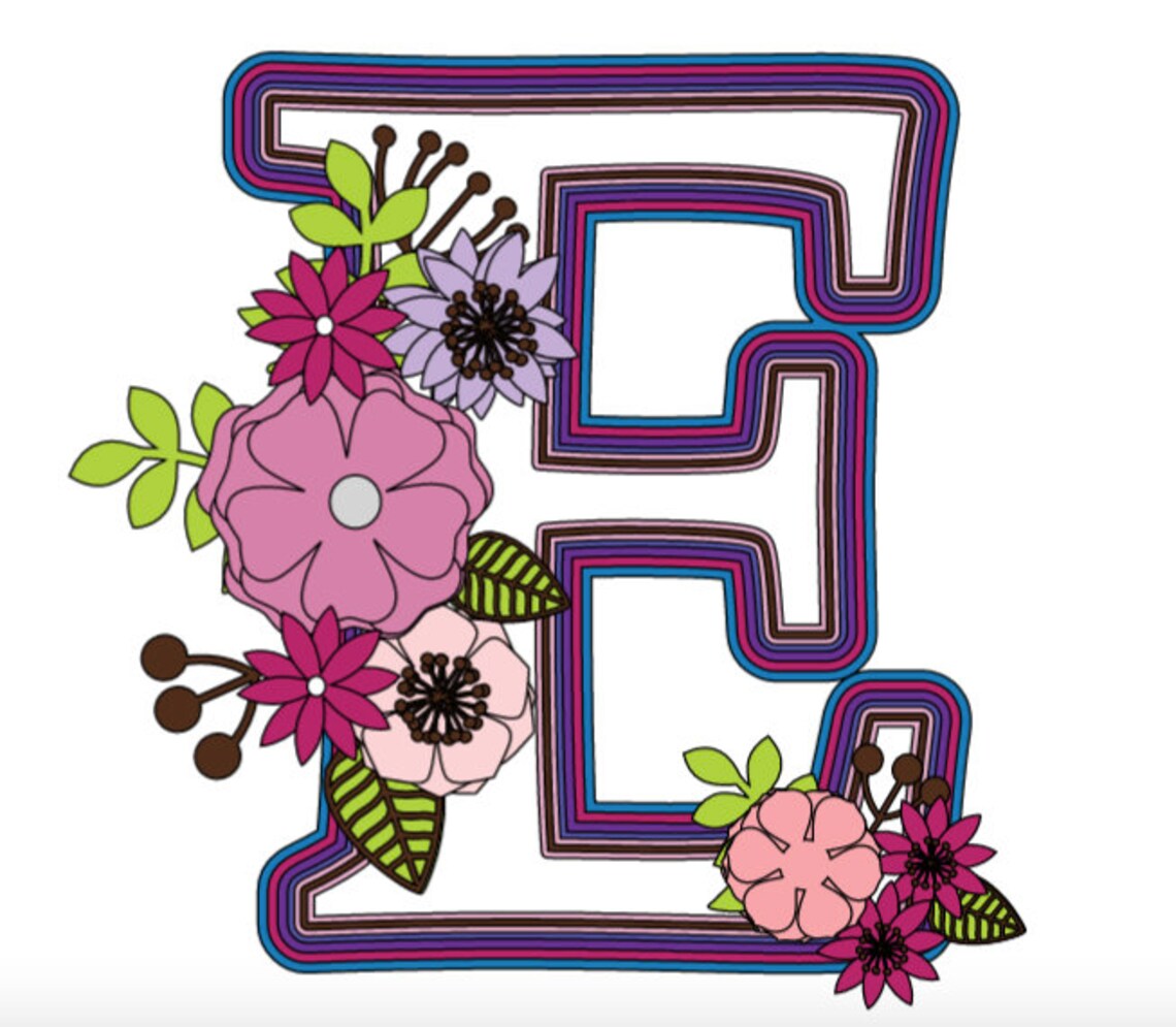 Layered Letter E With Flowers SVG File Alphabet SVG for | Etsy