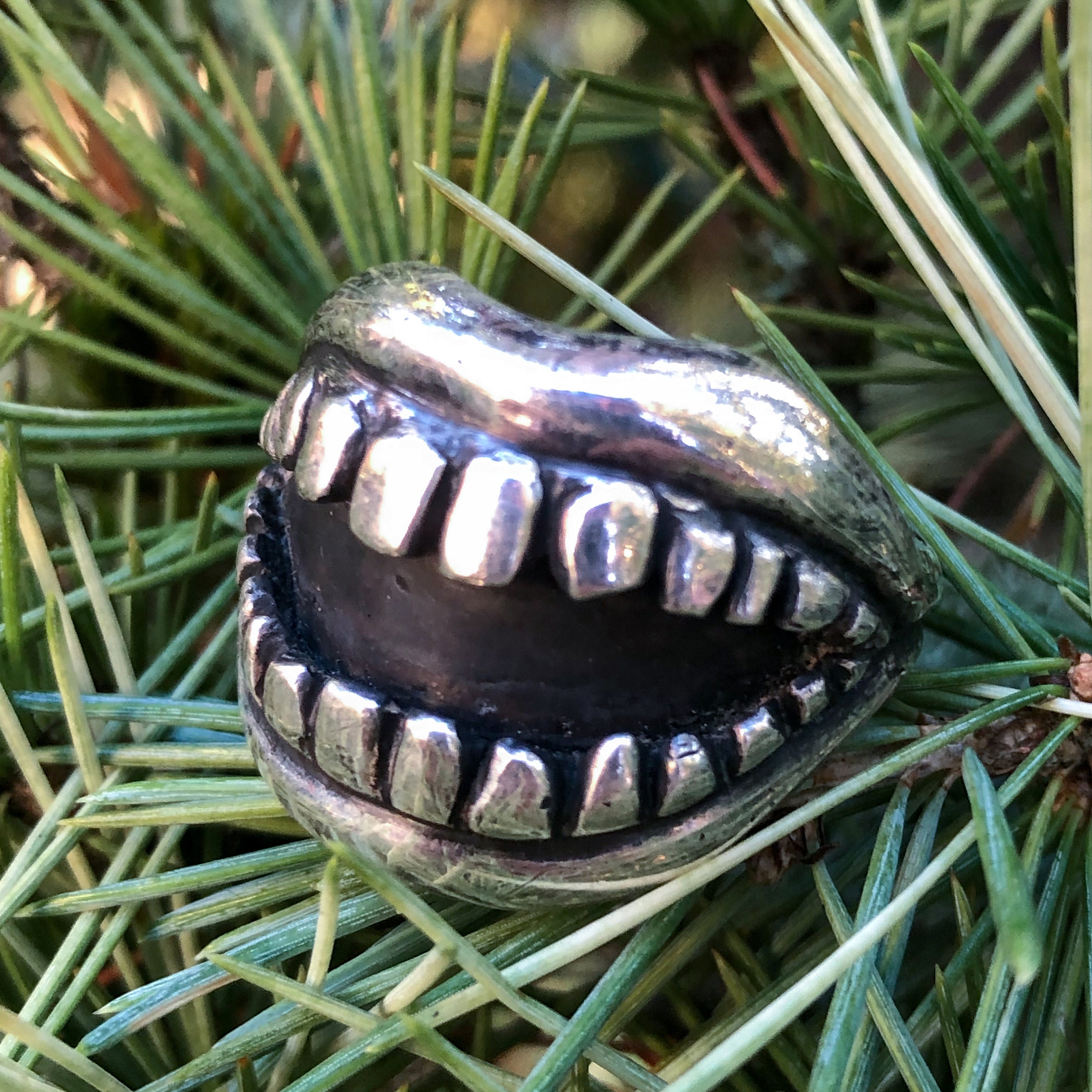 Cast Silver Mouth Ring, Hand Carved Lost Wax Sterling Silver Figurative ...