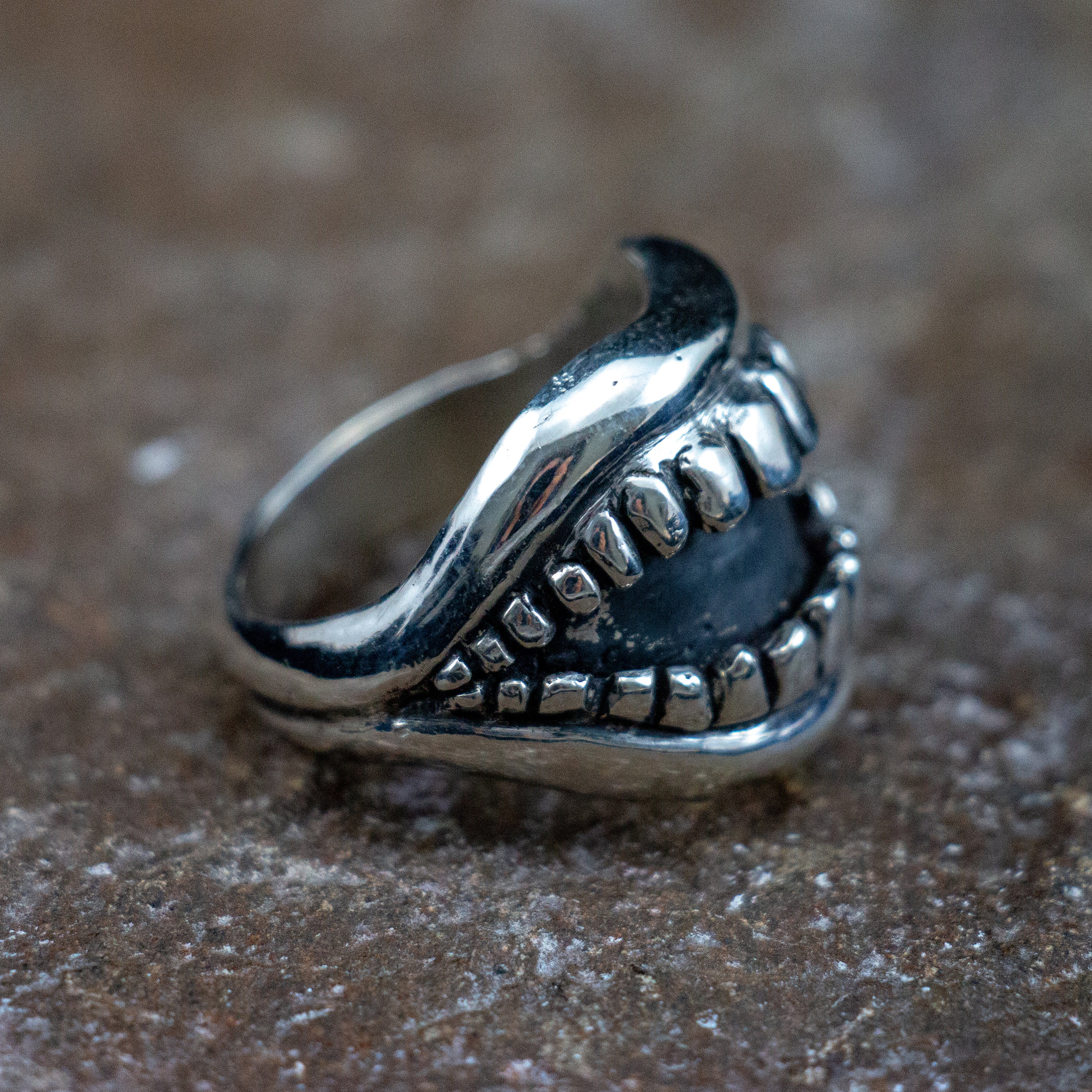Cast Silver Mouth Ring, Hand Carved Lost Wax Sterling Silver Figurative ...