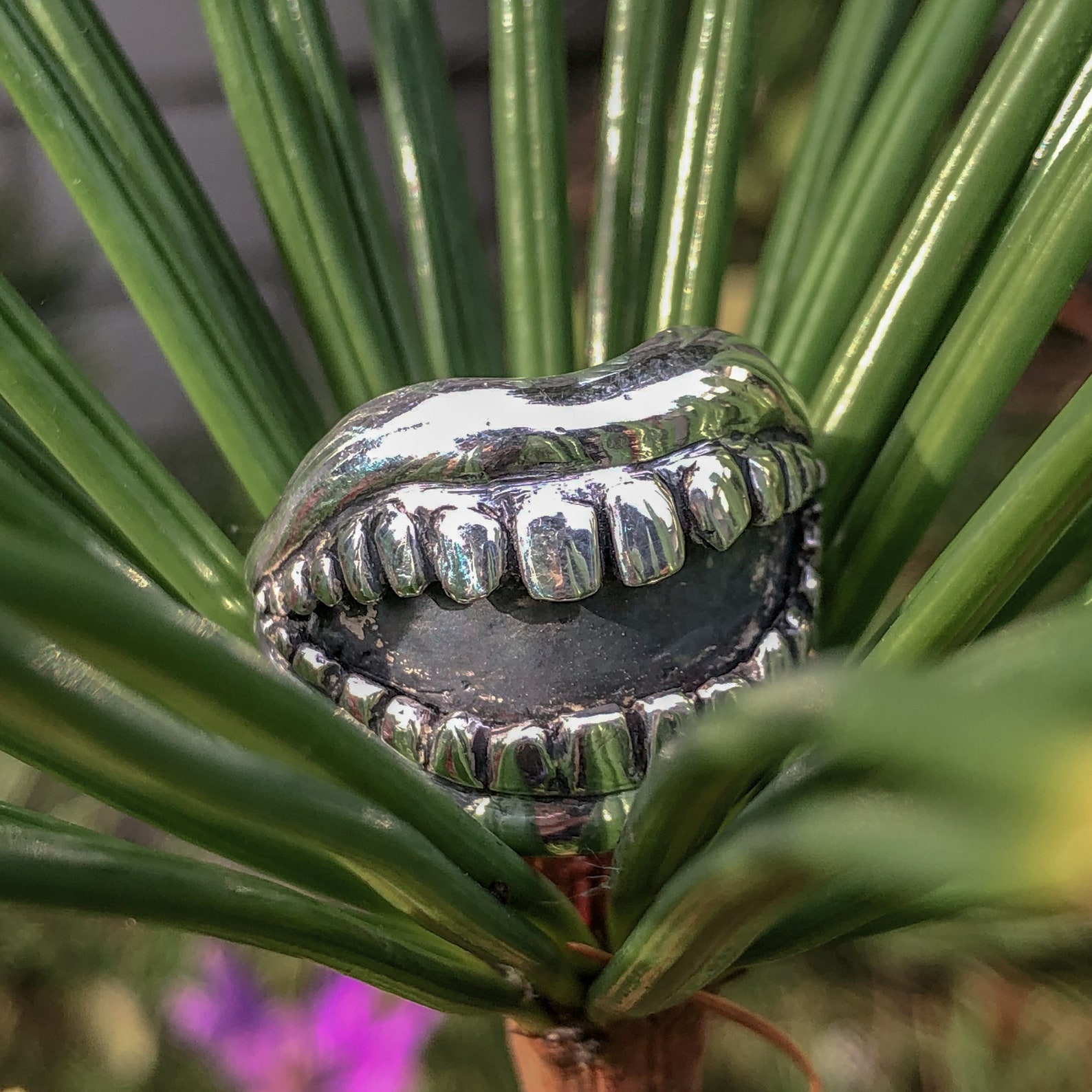 Cast Silver Mouth Ring, Hand Carved Lost Wax Sterling Silver Figurative ...