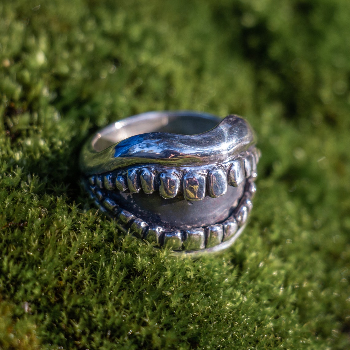 Cast Silver Mouth Ring, Hand Carved Lost Wax Sterling Silver Figurative ...