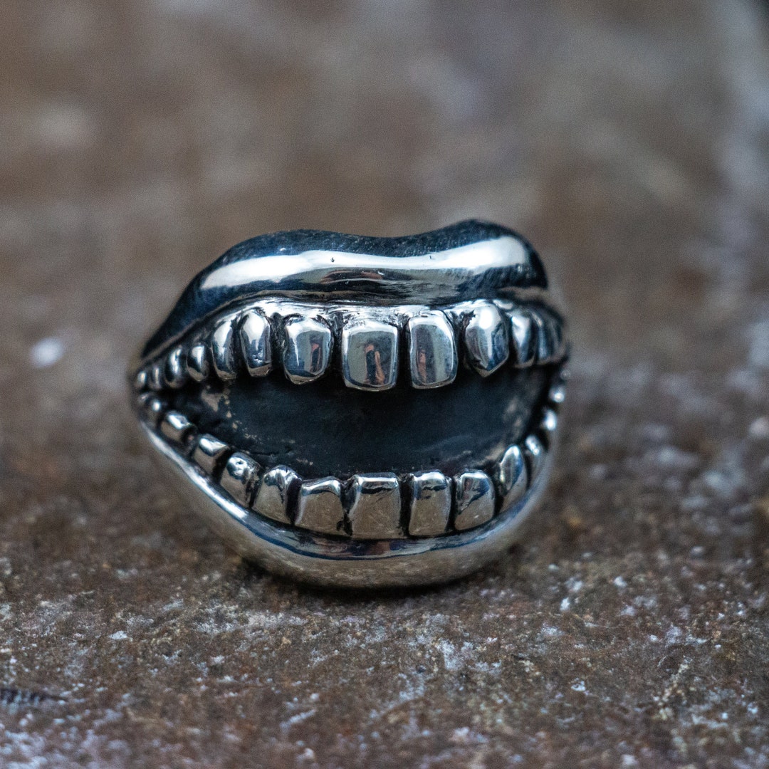 Cast Silver Mouth Ring, Hand Carved Lost Wax Sterling Silver Figurative ...