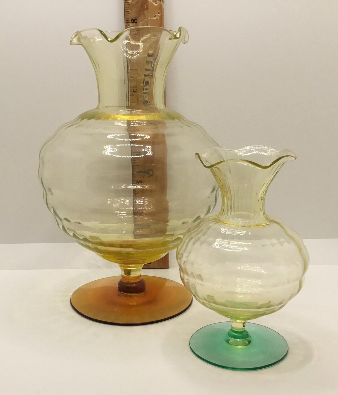 Utility Glass Works Small Cambodia Ware Vase With Teal Foot - Etsy