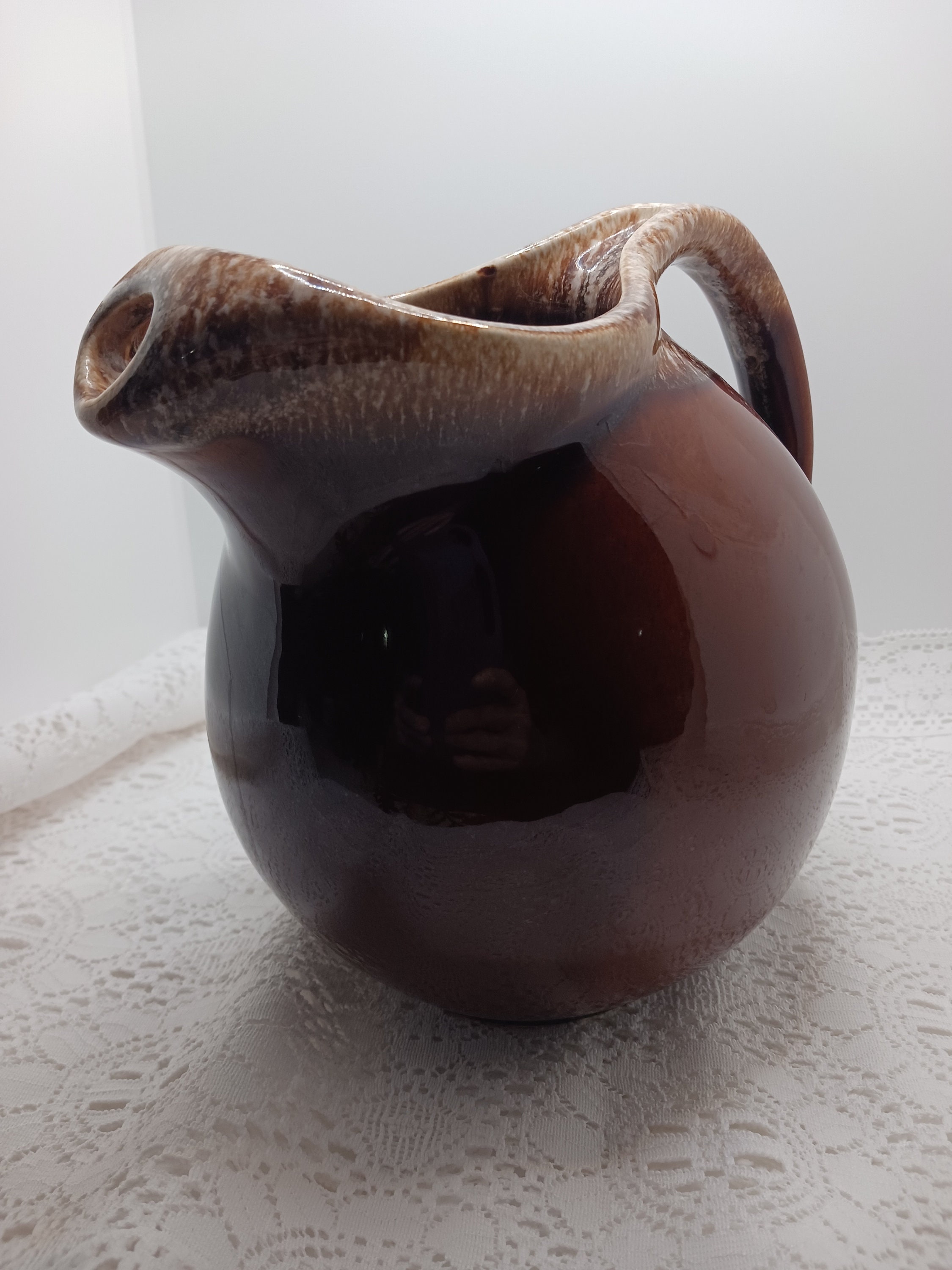 HULL BROWN DRIP Glaze Gourd Pitcher - Etsy